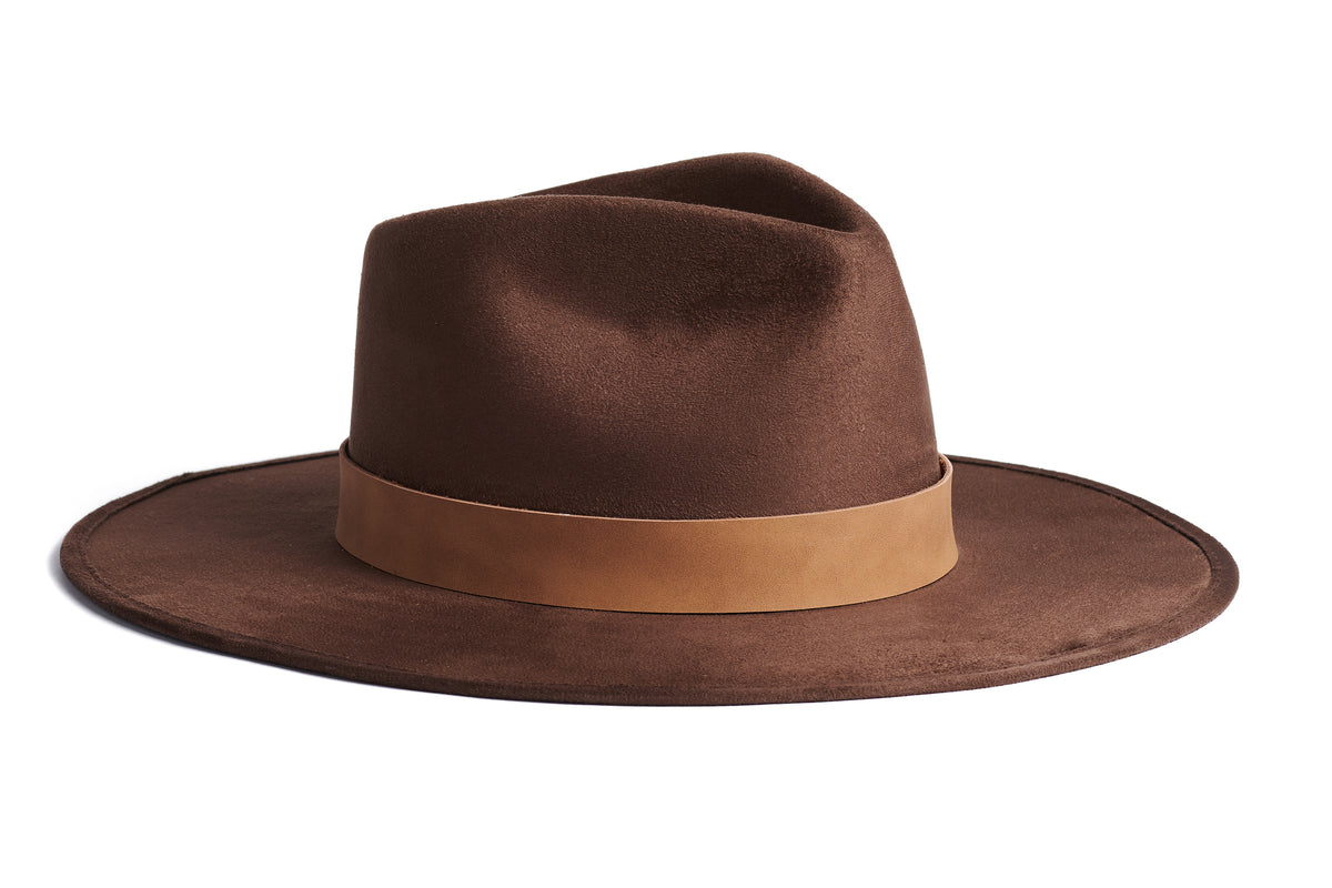 The Maple – Dark Brown Suede Fedora Hat with Tan Trim | ASN Hats