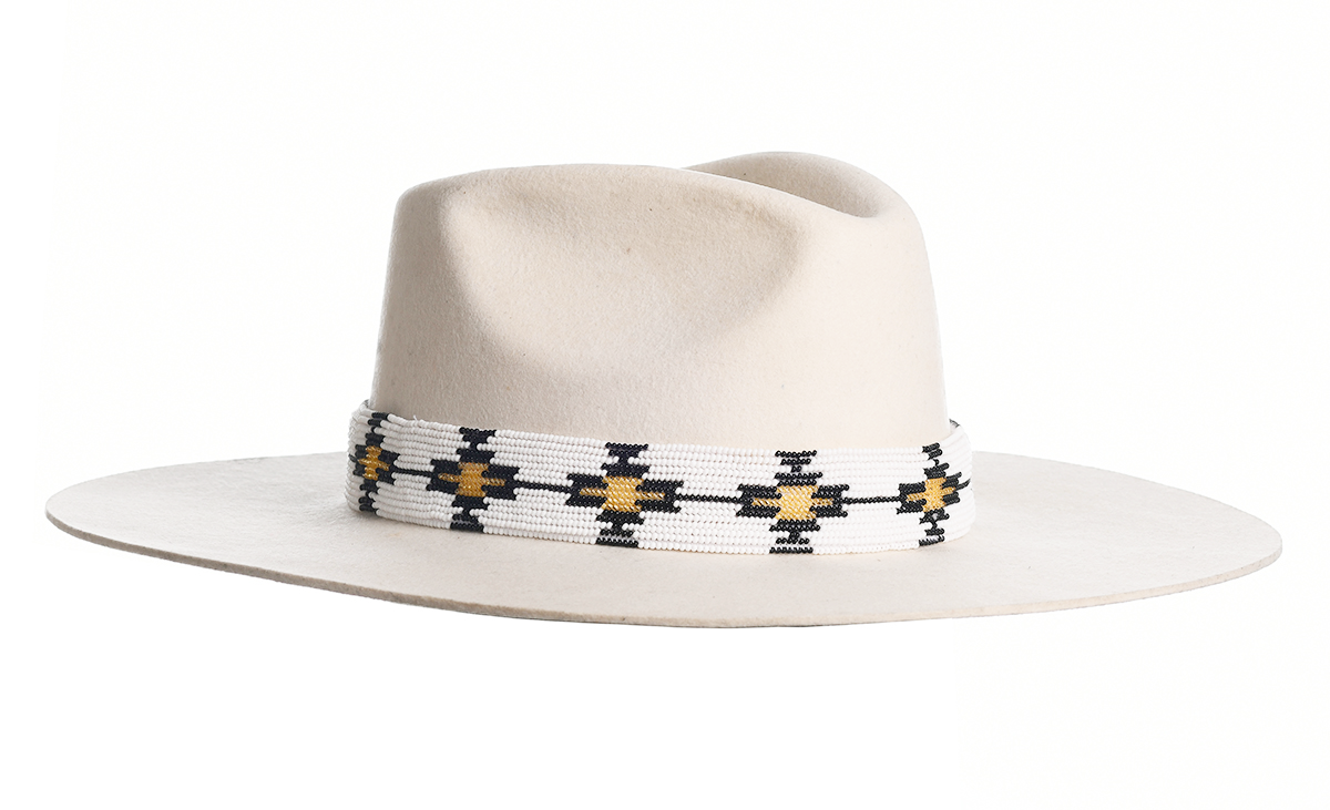 The Santa Fe – White Virgin Wool Rancher Hat with Beaded Artisan Trim ...